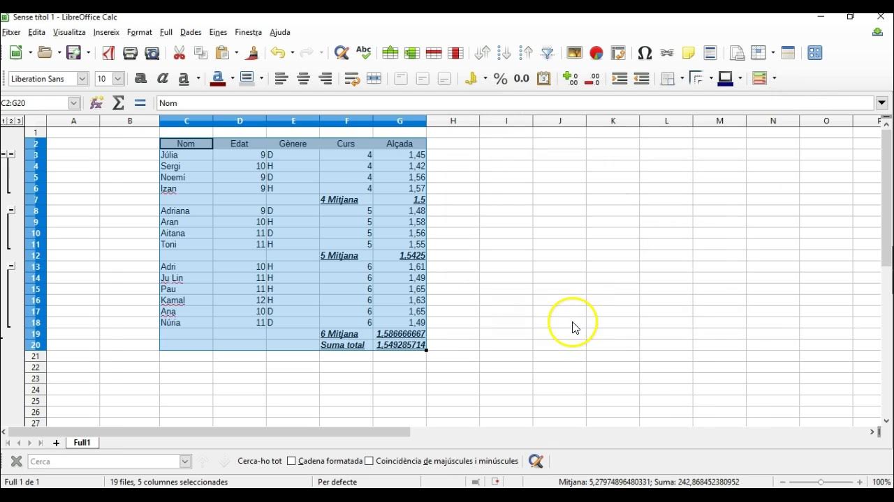 Càlcul de subtotals al Libreoffice Calc - YouTube