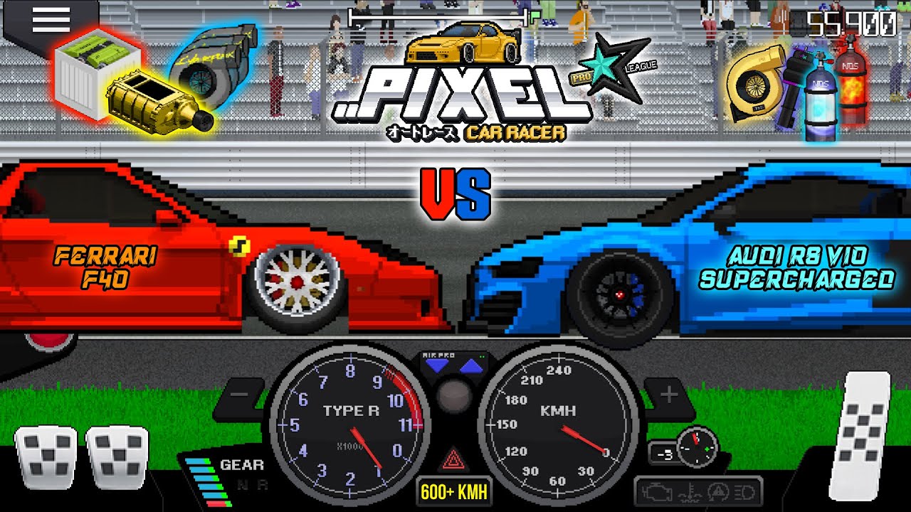 Ferrari F40 VS Audi R8 V10 Supercharged in EPIC Drag Race in Pixel Car ...