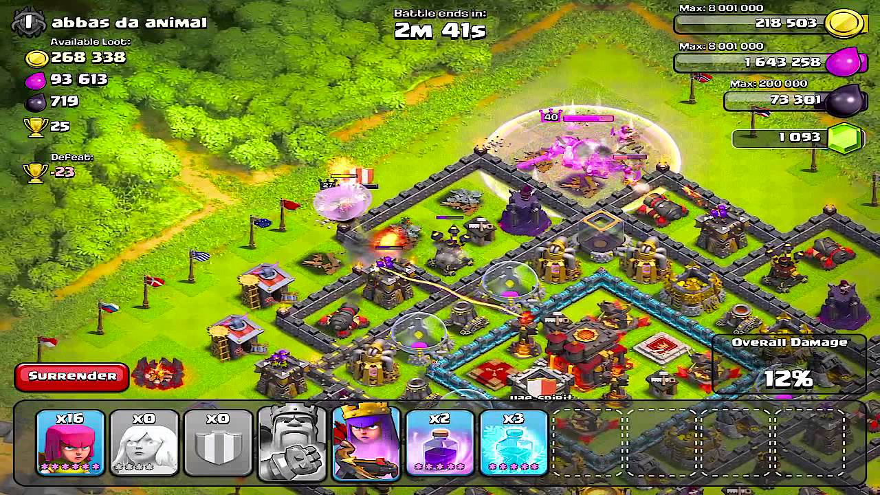 Clash of clans COC - Mass Healer Attack - 16 Healers x Lvl 27 AQ ...
