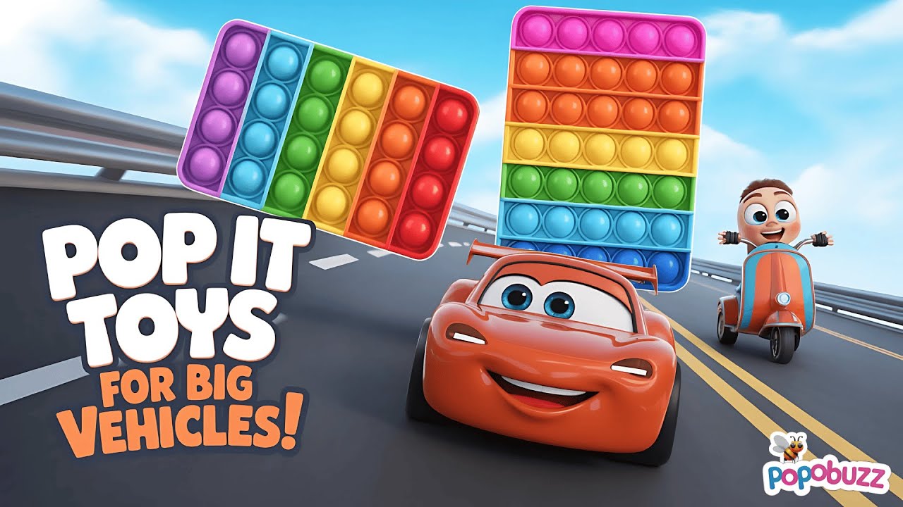 Giant Pop It Toys Teach Shapes & Colors with Vehicles! - YouTube
