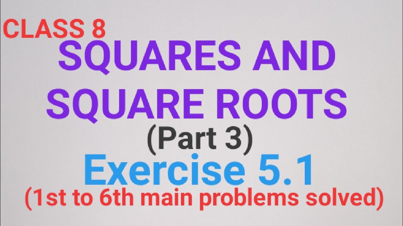 CLASS 8 SQUARES AND SQUARE ROOTS EXERCISE 5.1 (1st to 6th main problems ...