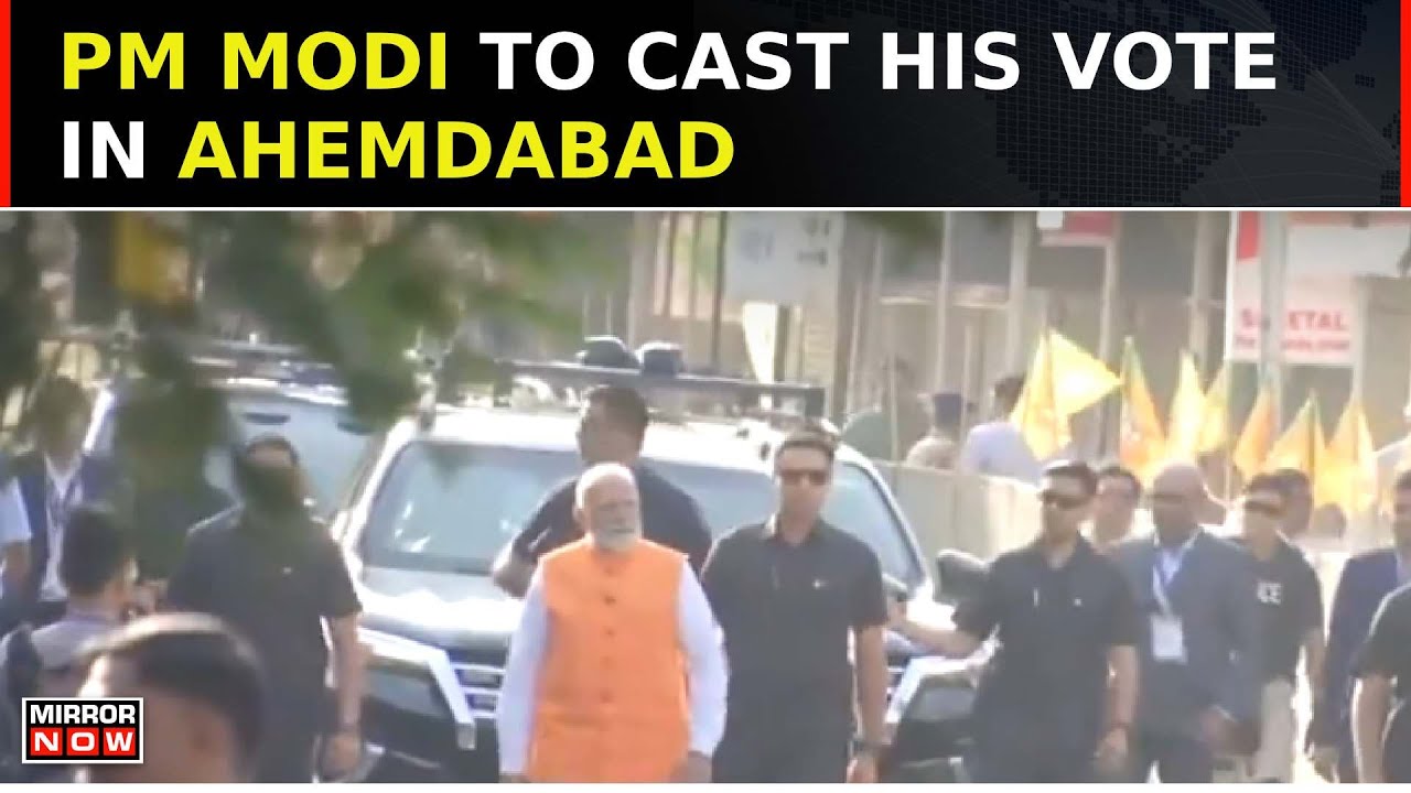 PM Modi Arrives At Polling Booth In Ahmedabad To Cast His Vote | Lok ...
