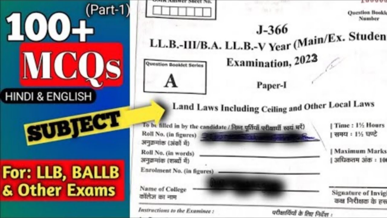 Top 100 MCQs - Land Laws Including Ceiling and Other Local Laws | UP ...