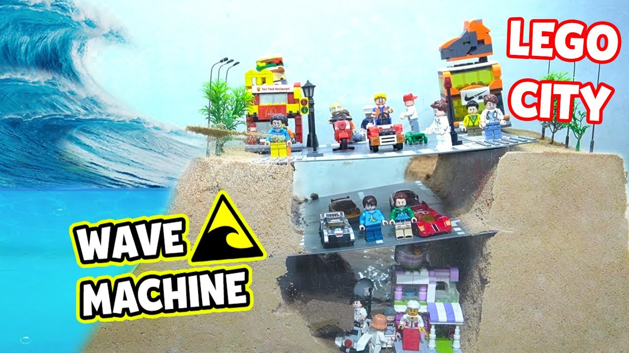 Wave Machine VS. LEGO High City while water flooding dam - Tsunami ...