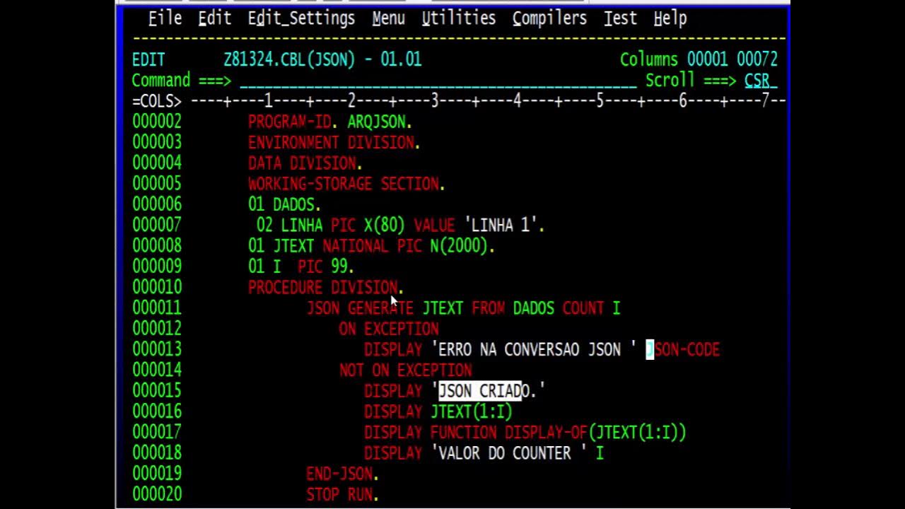 Gerando JSON no COBOL ! - YouTube
