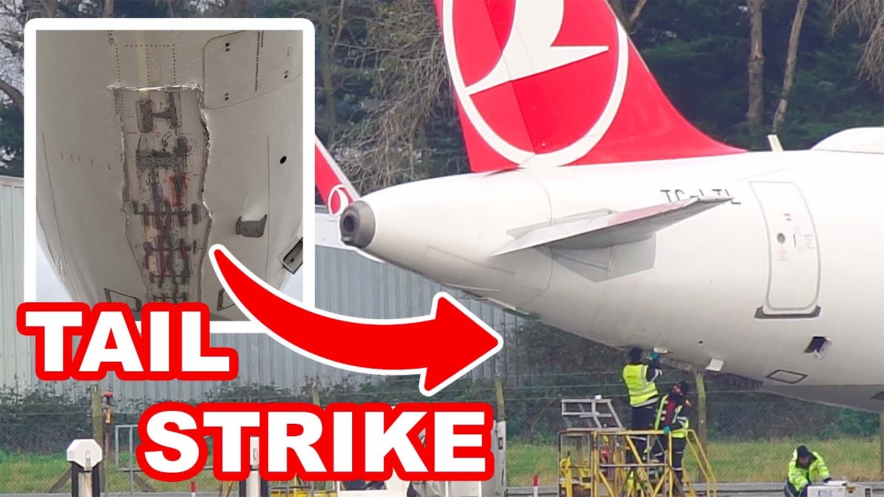 TAIL STRIKE: Repairs going on Turkish Airlines Airbus A321 200 - YouTube
