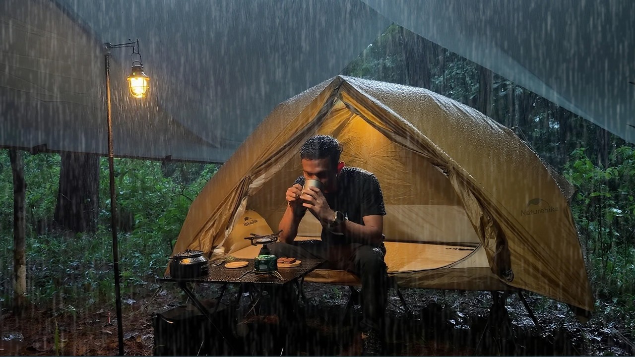 Long Heavy Rain Camping 🌧🌩 Struggle in Heavy Rain - YouTube