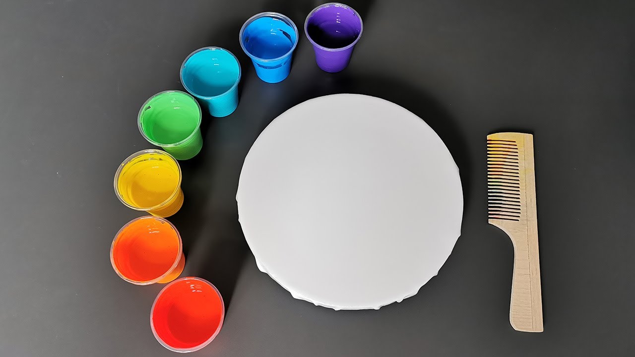 Abstract Acrylic Painting with a comb - Amazing Rainbow Spiral - YouTube