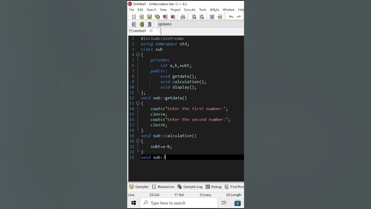 Write A C Program To Calculate Subtraction Of Two Numbers Using Dev C Compiler C Youtube