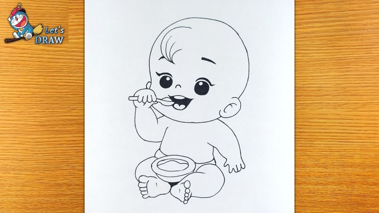 How to draw a cute baby eating step by step easy || easy baby boy ...