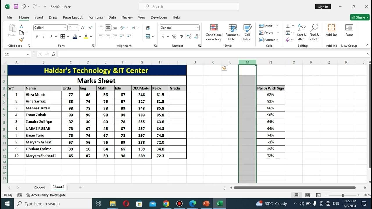 How to Create Marks Sheet in Excel | Result Sheet in Excel | - YouTube