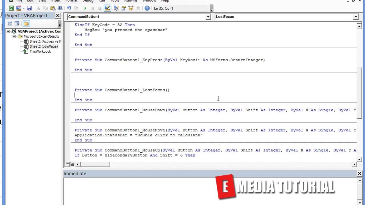 Microsoft Excel Visual Basic for Aplications VBA Tutorial 31 GotFocus and LostFocus Events E ...