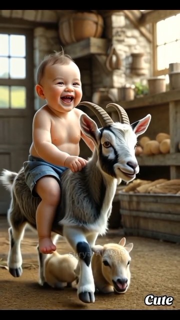 Cute Boy Goat Riding | Fun & Adorable Moments! 🐐 #Shorts #AI_Video # ...