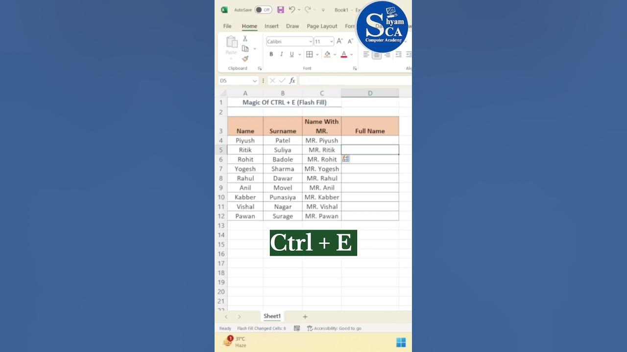 Magic of Ctrl+E (Flash Fill) 💯 #excel #dataentry #dataanlysis #exceltutorial #exceltips # ...