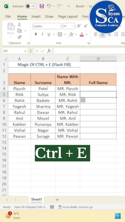 Magic of Ctrl+E (Flash Fill) 💯 #excel #dataentry #dataanlysis #exceltutorial #exceltips # ...