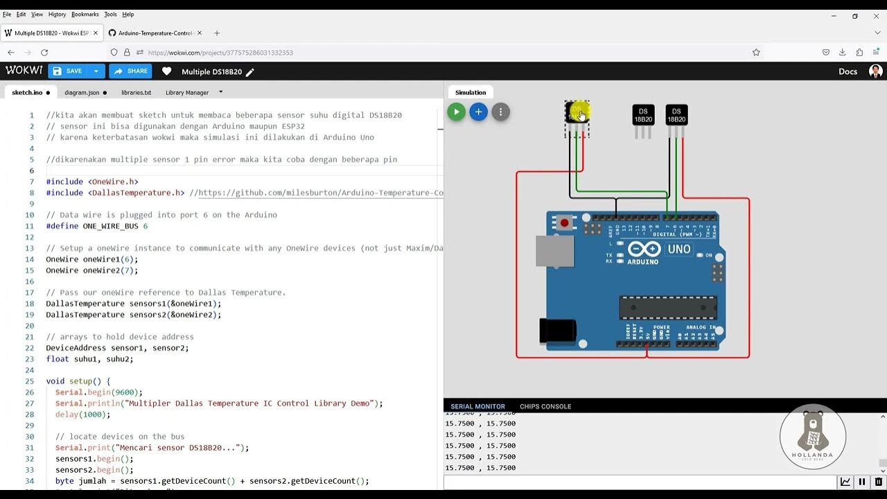 Multiple sensor DS18B20 di Arduino atau ESP32 : Tutorial Wokwi - YouTube