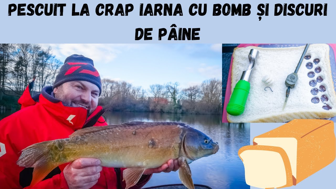 Pescuit la crap iarna cu bomb și discuri de pâine - YouTube