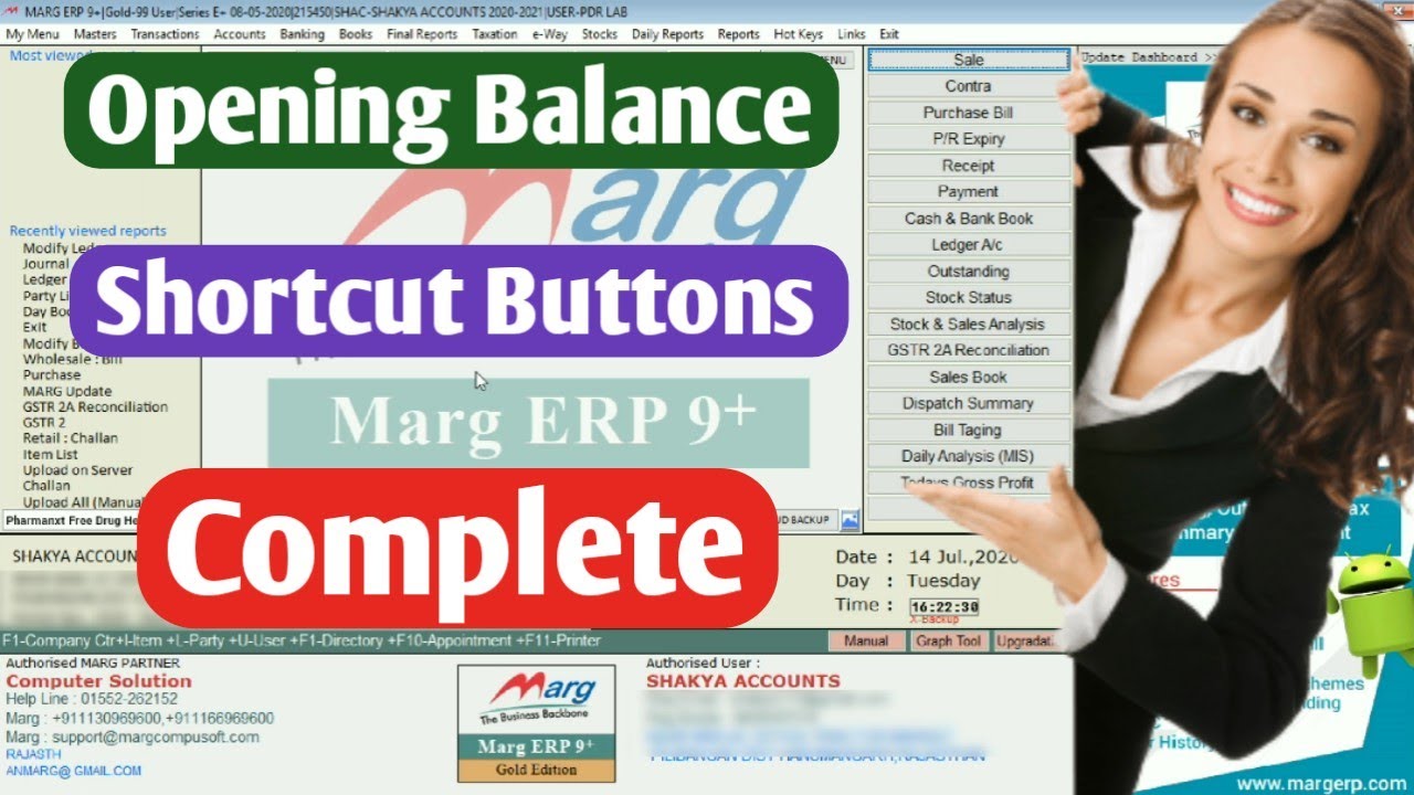 Marg Software में Menu और ओपनिंग बैलेंस कैसे बनाये | shortcut buttons ...