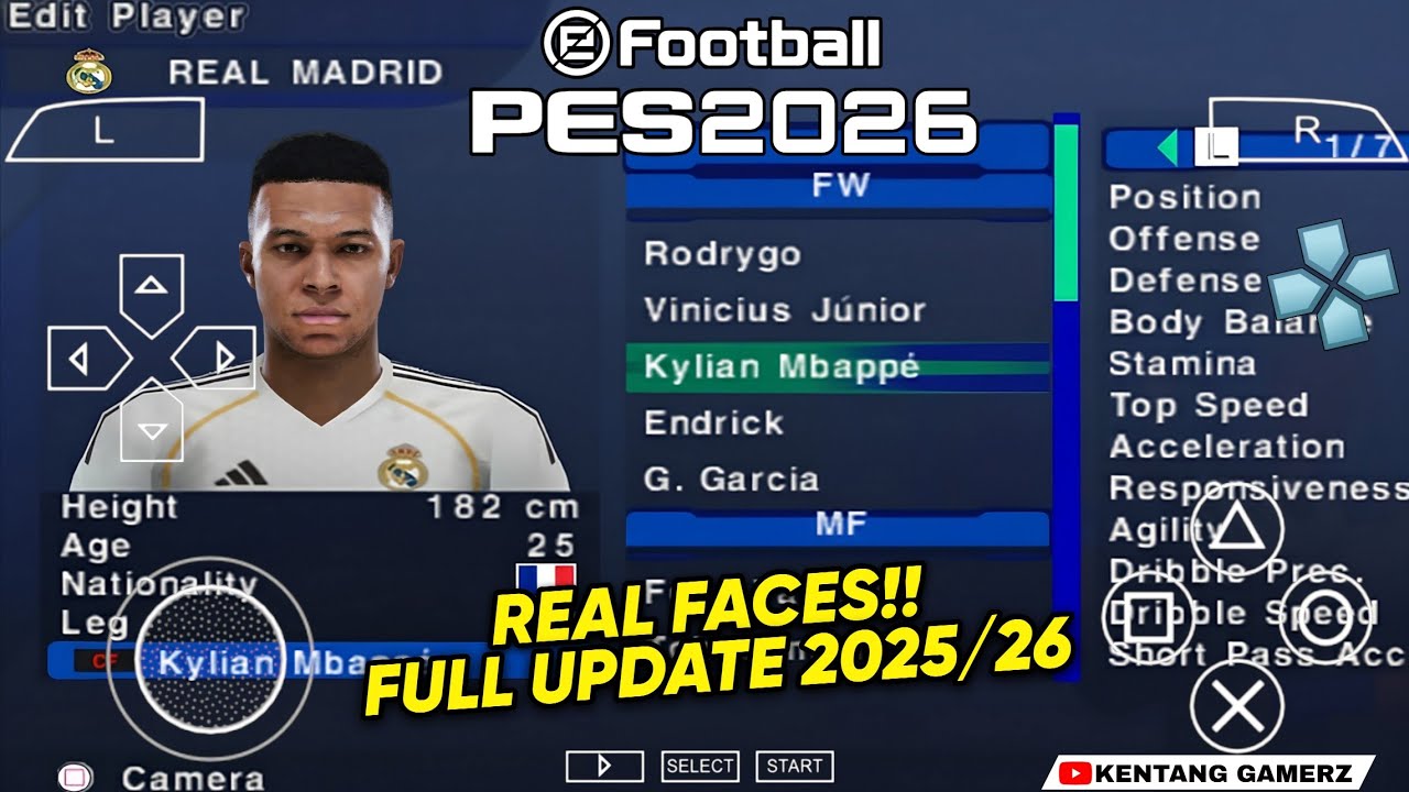 EFOOTBALL PES 2026 PPSSPP ISO NO TEXTURES & NO SAVE DATA NEW KITS 2025/ ...