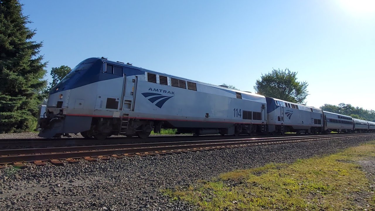 Amtrak 114 and 115 Sister Units Westbound Chesterton, IN 8-9-20 - YouTube