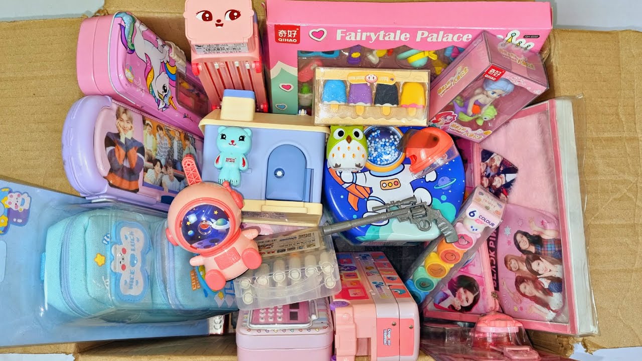 Box full of mix stationery - house piggybank, astronaut pencil sharpner ...