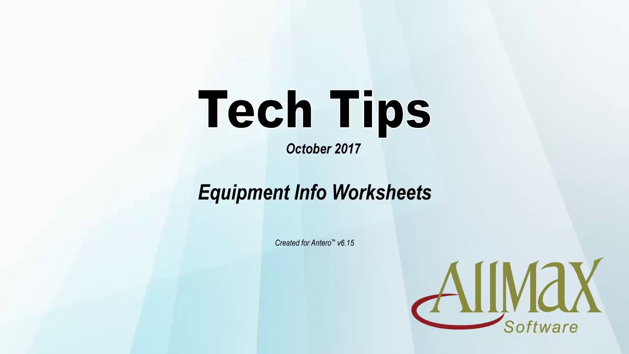 Tech Tip - Equipment Information Sheets - YouTube