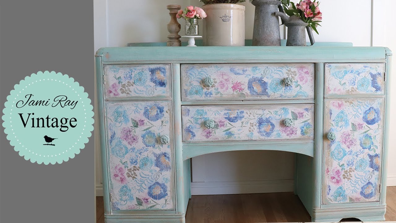 How To Finish A Decoupage Buffet Table | DIY White Wax and Golden ...