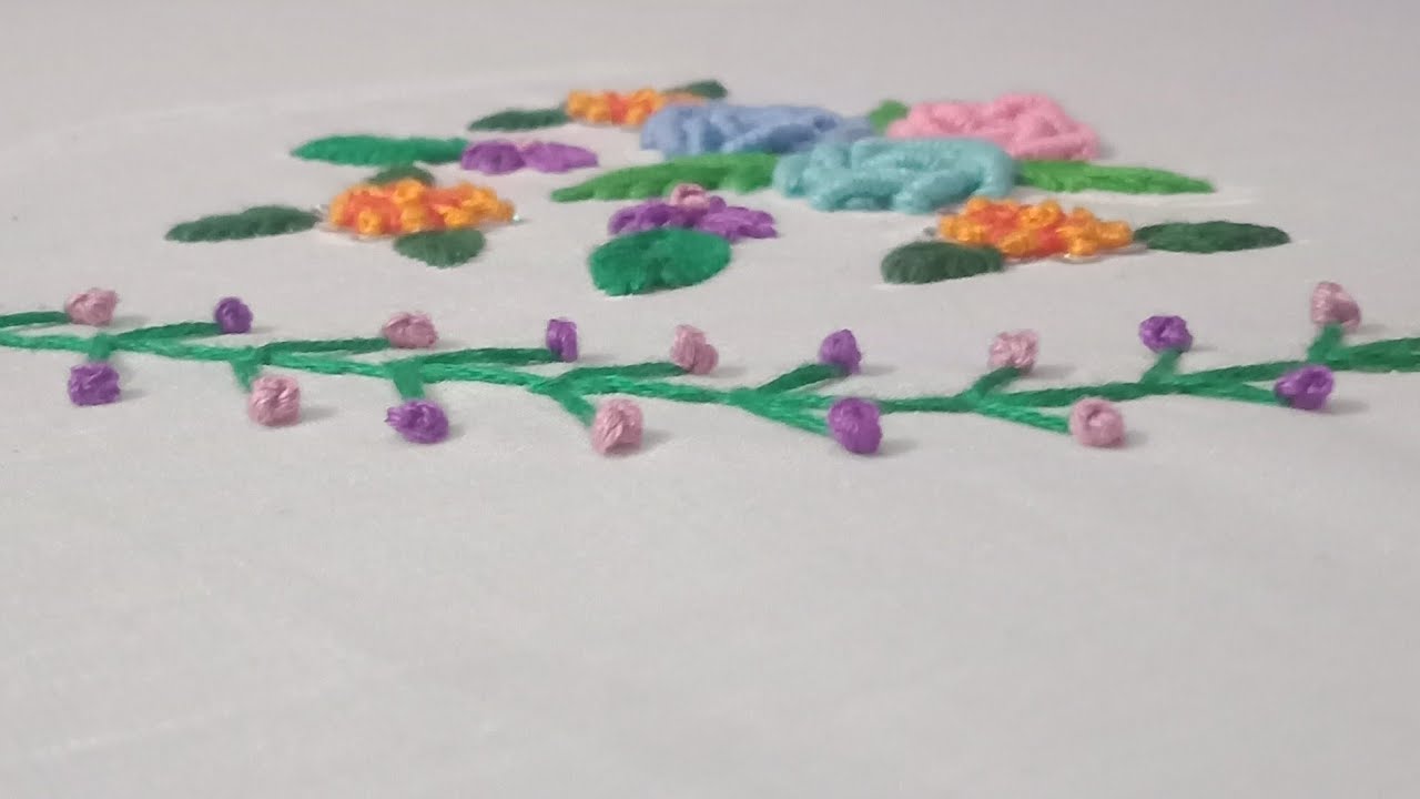 Simple thread work floral design for kids frock - YouTube