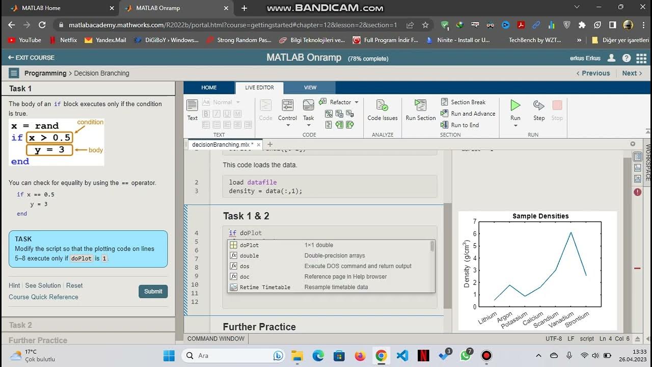 İBRAHİM ERKUŞ Yapay Zeka, Matlab Onramp L12: programlama, koşul ve döngüler - YouTube