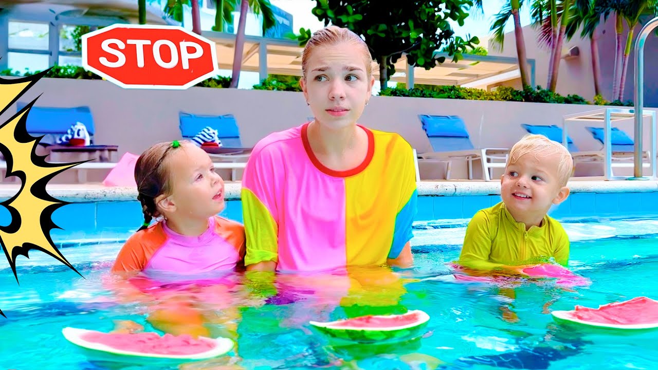Naomi learns Pool Rules and eats Watermelon - YouTube