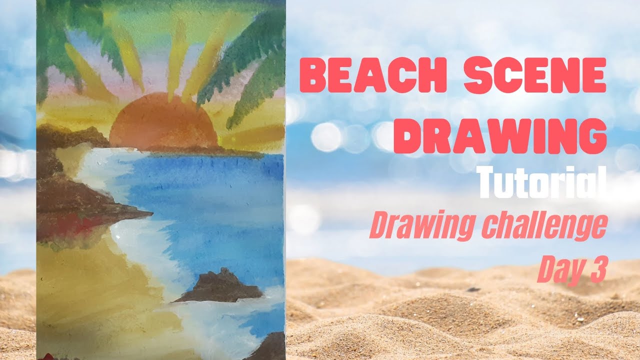 Beach Scene drawing tutorial timelapse for beginners | Drawing ...