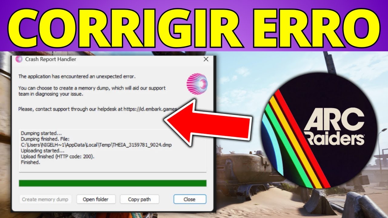Corrigir Erro do Crash Report Handler do ARC Raiders no PC — 2026 - YouTube