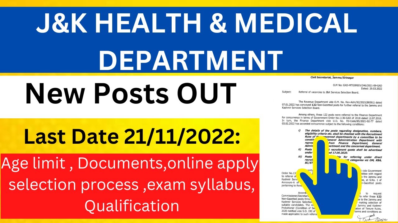 J&K Health & Medical Department New Posts Out | Last date : 21/11/2022 ...