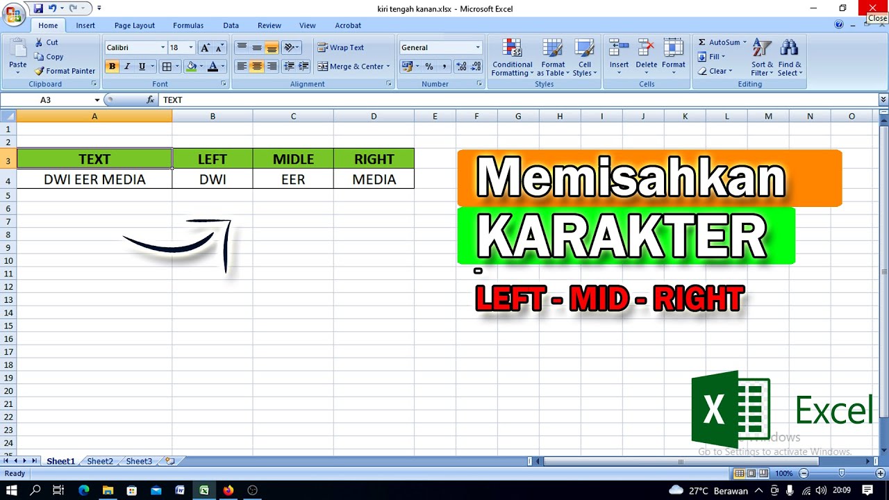 Cara Menggunakan RUMUS LEFT MID RIGHT | Mengambil Teks Tertentu Excel ...