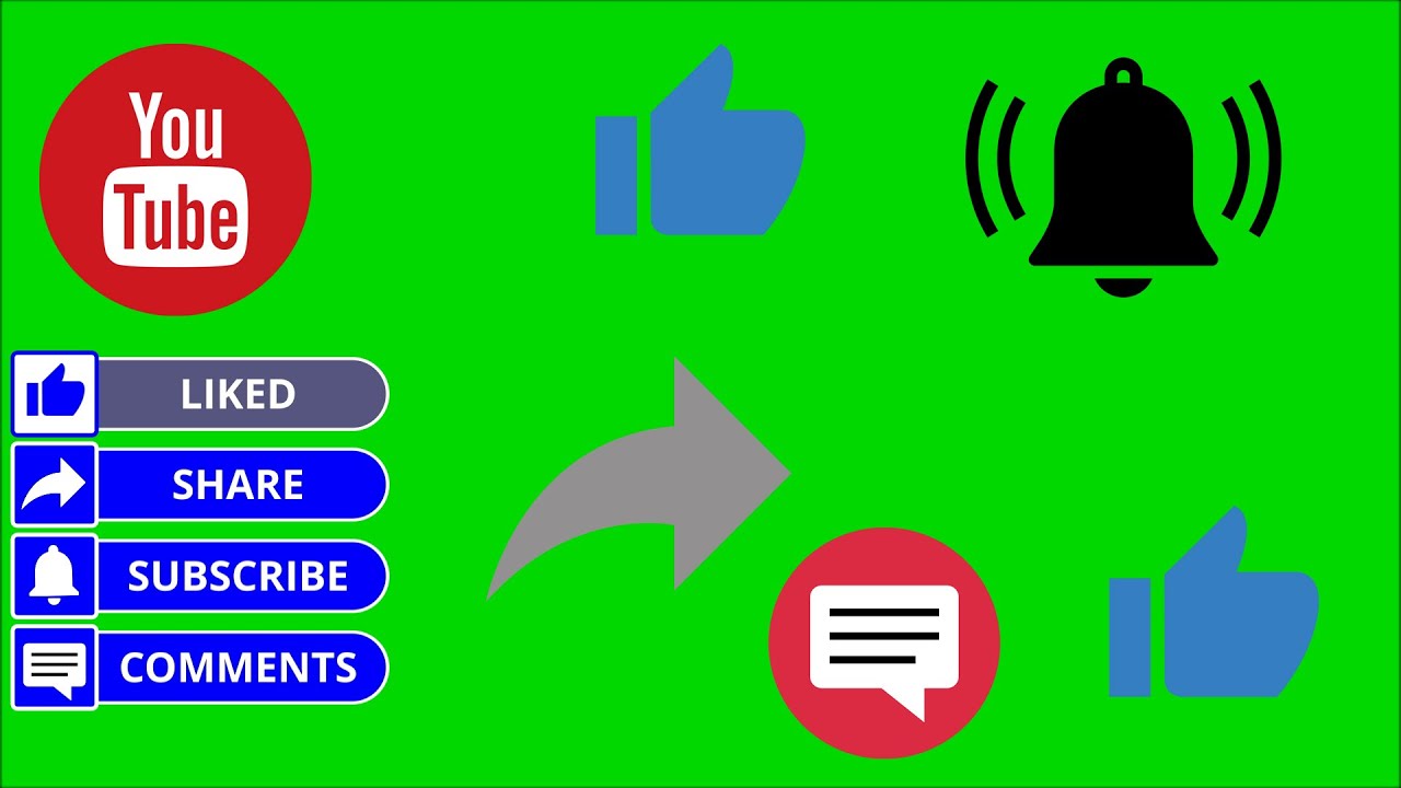 GREEN SCREEN YouTube Like Share SubscrIbe BUTTON. Free to use in videos ...