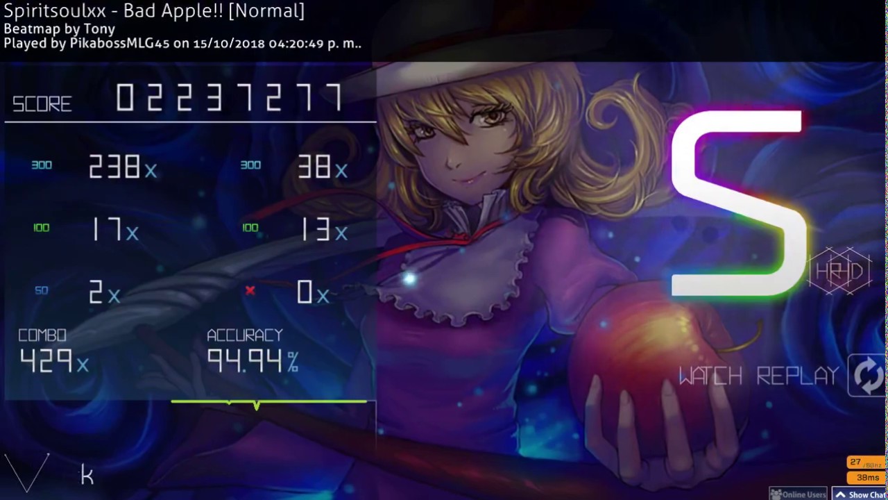 Osu! Gameplay Bad Apple Normal HR, HD - YouTube