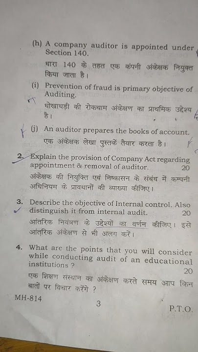 Auditing B.com semester 5 Question paper V.B.U (2020-23) - YouTube