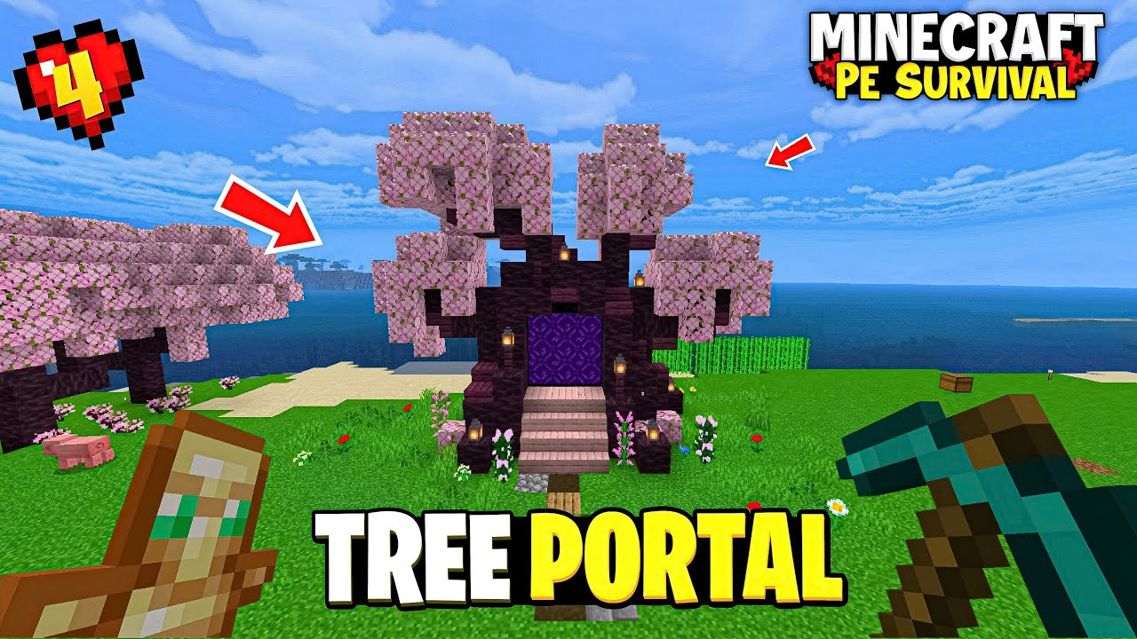 I Build Custom TREE NETHER PORTAL In minecraft | Survival series #4 ...