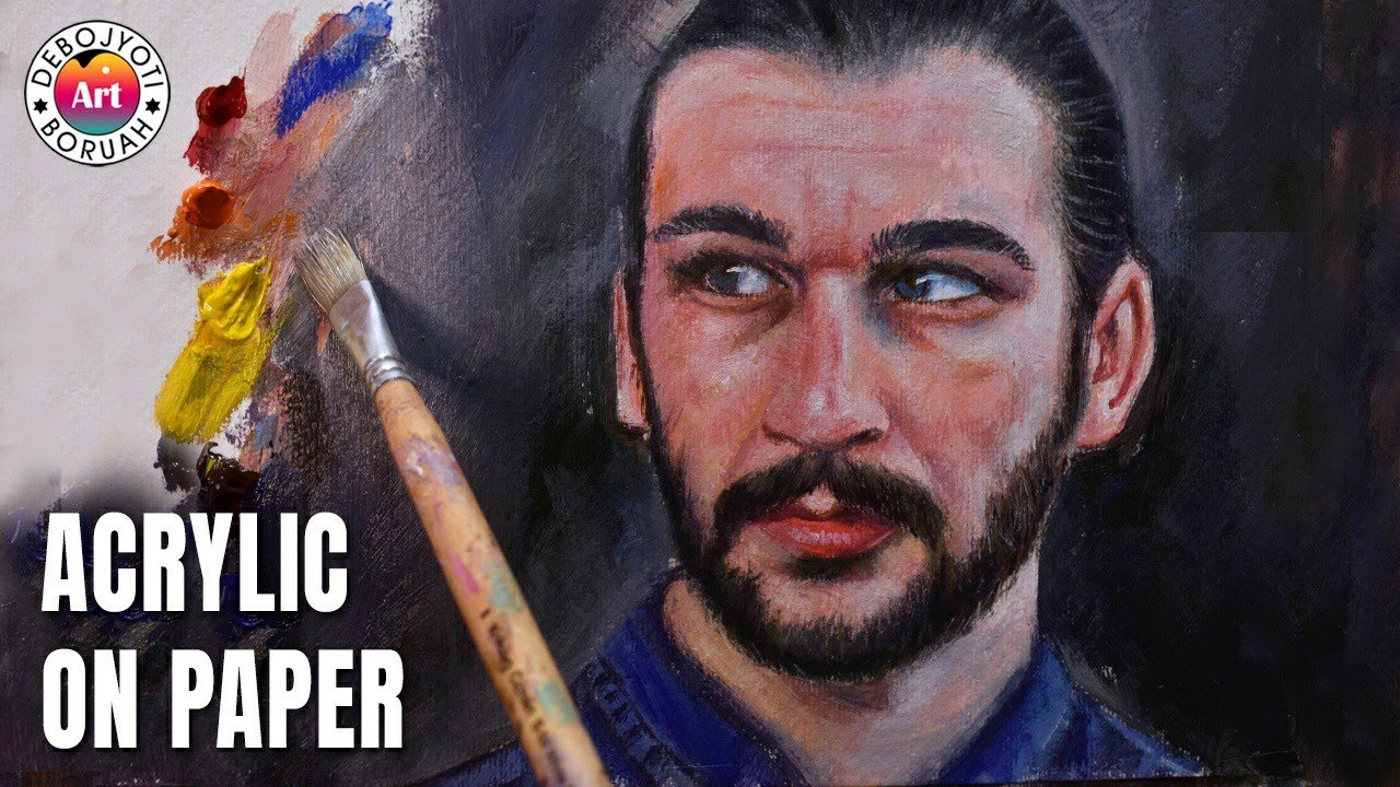 How to Paint a Male Portrait In Acrylic on Paper | Realistic Portrait ...