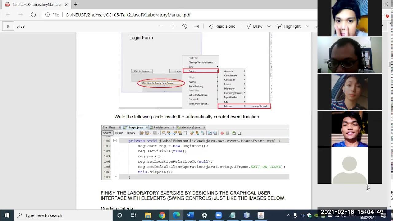 CC105 - Lab 3 (Part 2) - JavaFX, JFrame & actionPerformed event - YouTube
