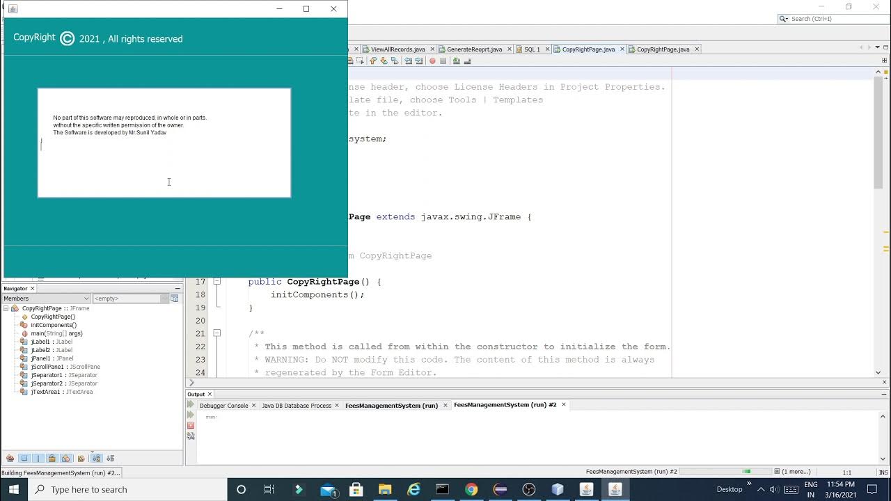 Part-28 JAVA- How to create copyright page in Netbean|Fees Management ...