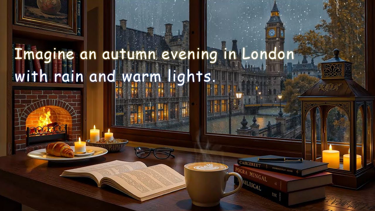 Rainy Autumn Night in London 🍂 Relaxing Jazz Piano and Candlelight to ...