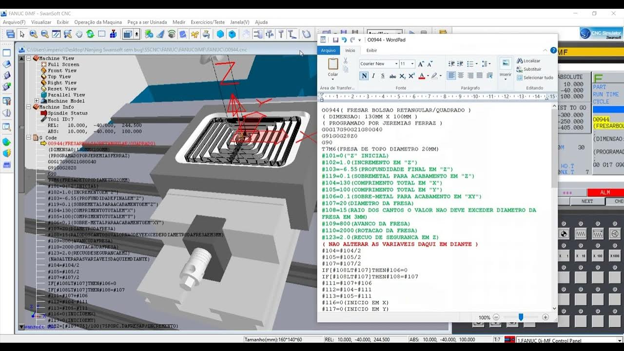 Programa CNC parametrizado fresar bolsão retangular. - YouTube