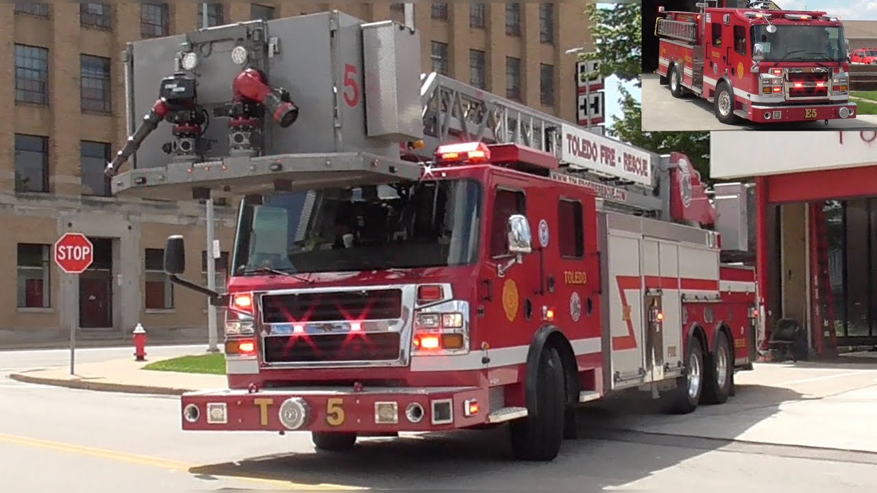 Toledo Fire & Rescue Engine 5 & Tower Ladder 5 Responding Urgently ...