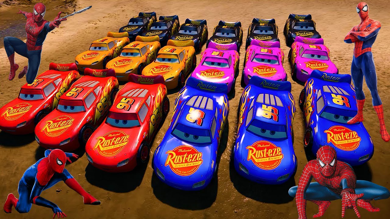 Gta 5 Spiderman Vs Train & Disney Cars Challenge McQueen Colossus XXL ...