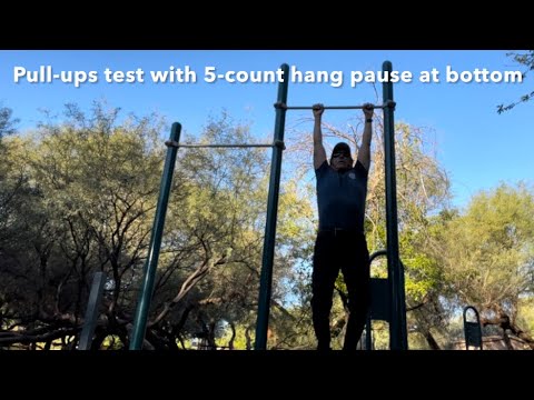 Pull-ups test with 5-count hang pause at bottom by 67-years young ...