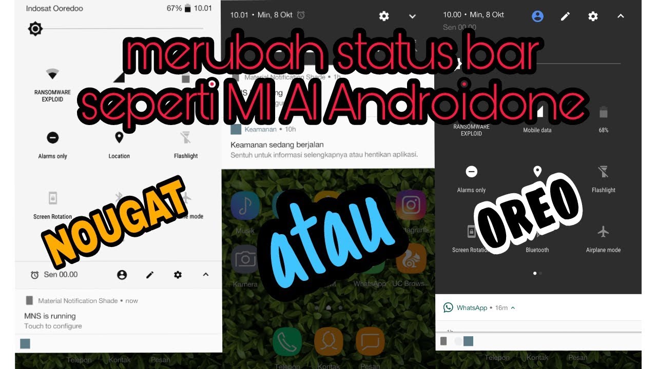 Cara merubah tampilan status bar seperti MI A1 Androidone - YouTube