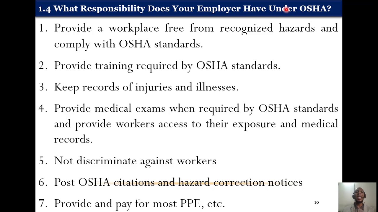 OSHA - 4. Employer responsibilities and OSHA standards & inspections ...