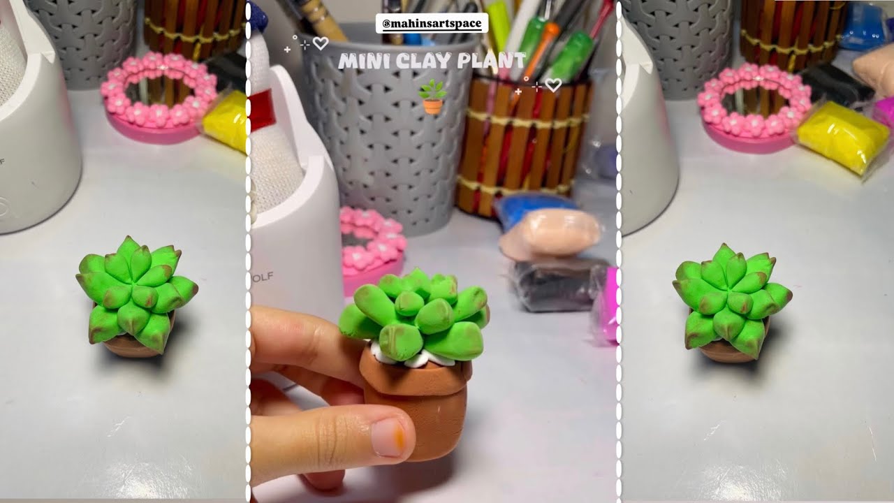Mini clay plant || Full totorial🍀 || clay DIY || Clay craft #diyclay # ...