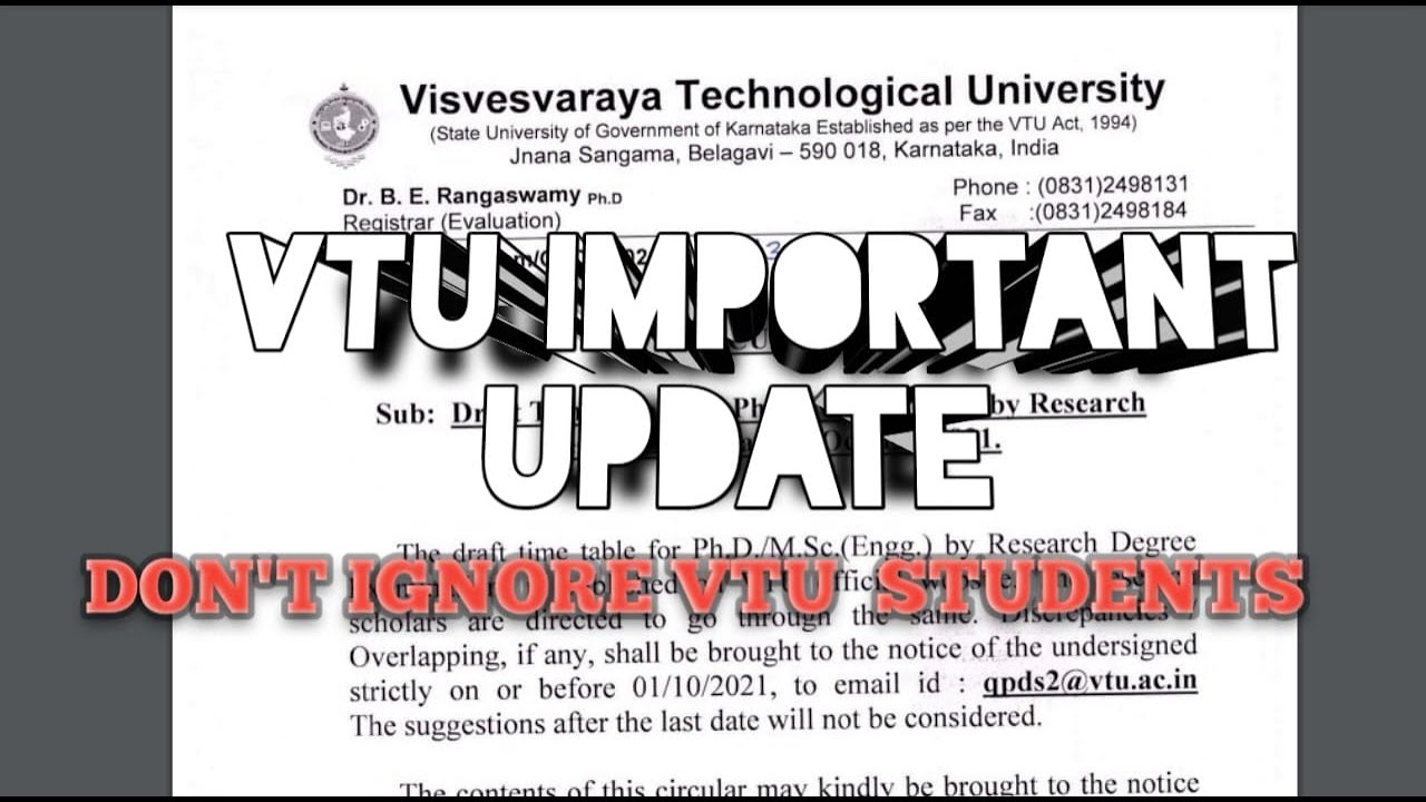 VTU UPDATE FOR PH.D AND M.SC STUDENT RELATING TO DRAFT TIME TABLE ...